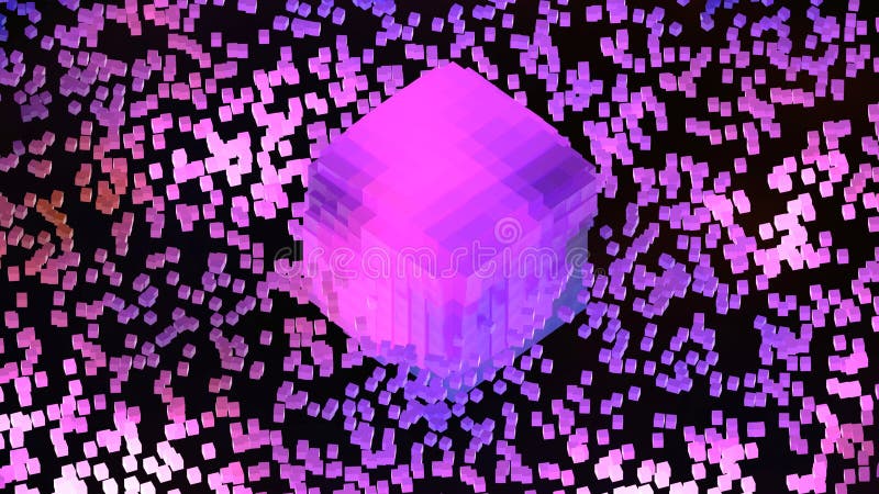 Digital Abstract Cube with Floating Particles in Vibrant Neon Hues on ...