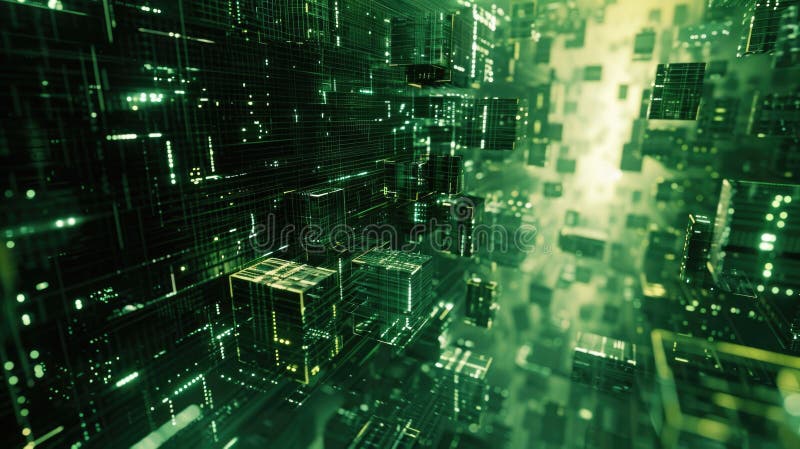 Digital Abstract 3D Green Cubes and Lines. Digital Artwork for Design ...