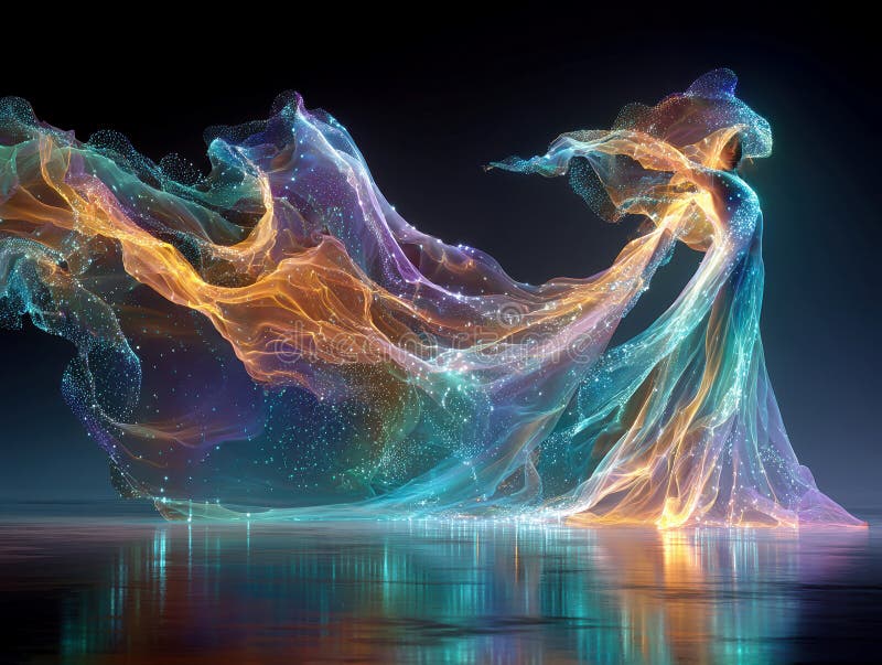 Digital Abstract Dancer in Dark Infinite Void, Glowing Pixel Form with ...