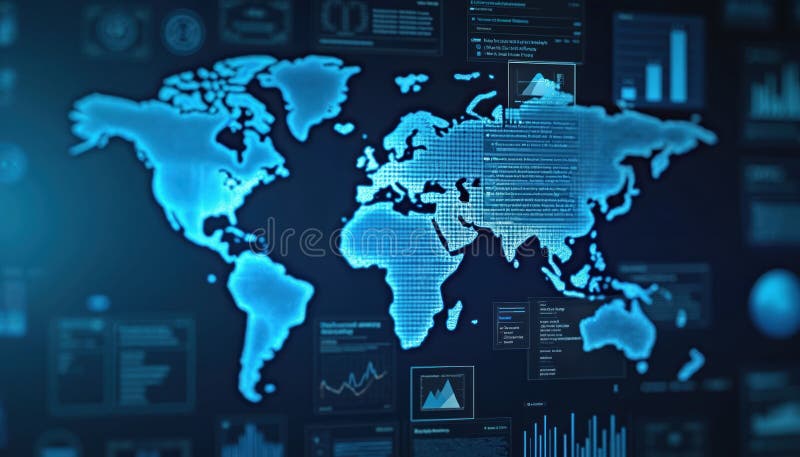 Digital Abstract of Data Analysis with Charts, Graphs Showing World Map ...