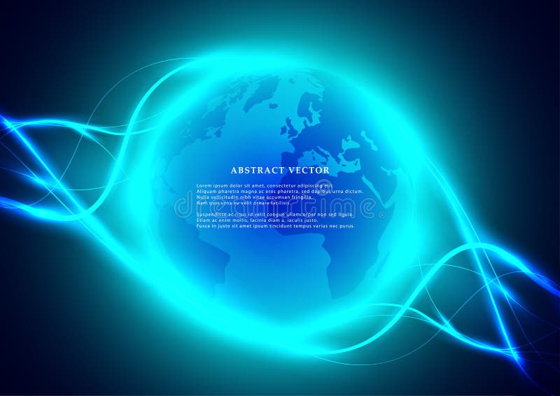 Digital Abstract Globe with Bright Waves Elements Stock Illustration ...