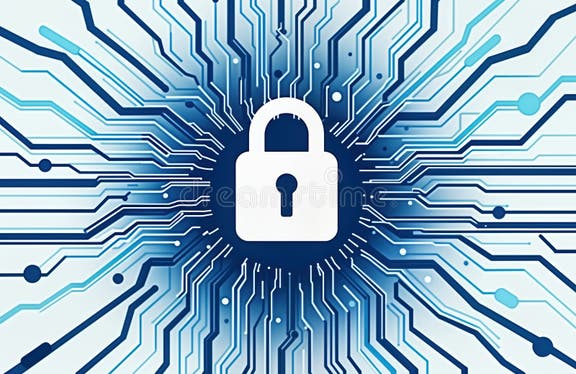 Digital Abstract Graphic Shows White Padlock Icon Surrounded by Blue Digital Lines. Abstract ...