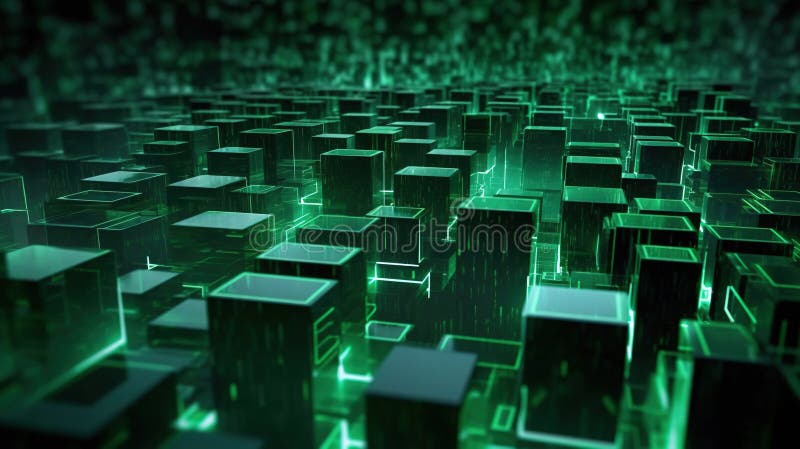 Digital Abstract of Green Color Dot Matrix Cubes Pattern Selective ...