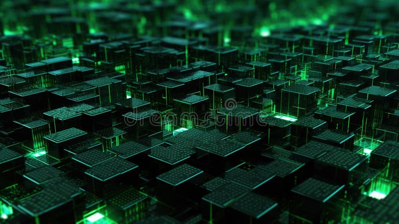 Digital Abstract of Green Color Dot Matrix Cubes Pattern Selective ...