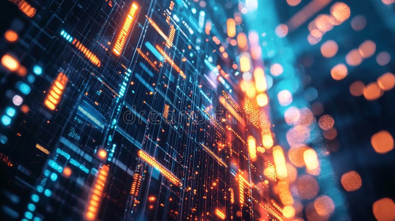 Abstract Digital Grid with Glowing Orange and Blue Lights Stock Photo ...