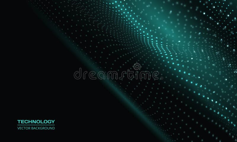 Digital Abstract Technology Particle Wave in Dark Green Background ...