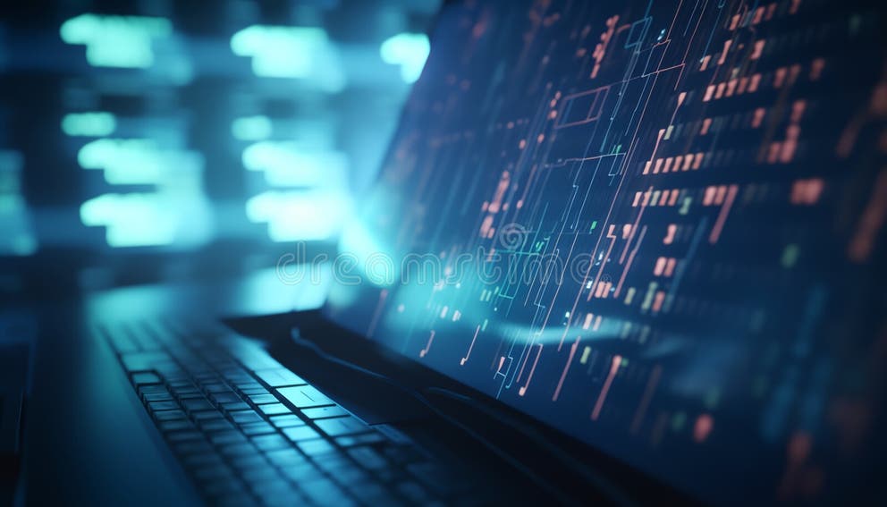 Digital Abstract Technology. Programming Script Binary Coding Snippet on Computer Laptop ...