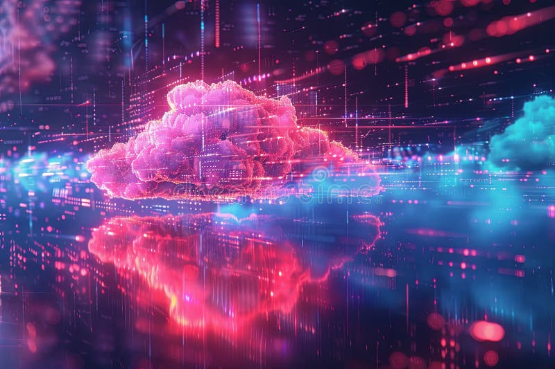 A Digital Abstract Visualization Of Cloud Computing With Data Processing And Ai Operations