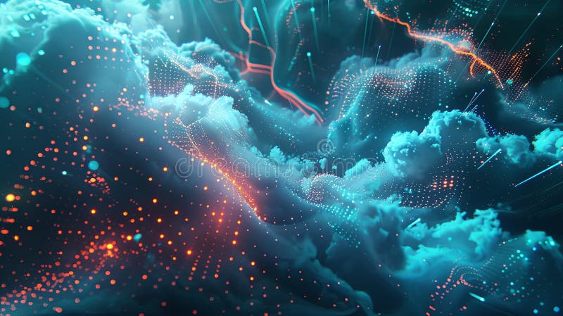 A Digital Abstract Visualization Depicting Cloud Computing With Data Processing And Ai