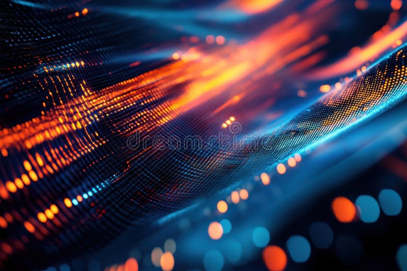 Abstract Wavy Grid with Orange and Blue Lights Stock Illustration ...