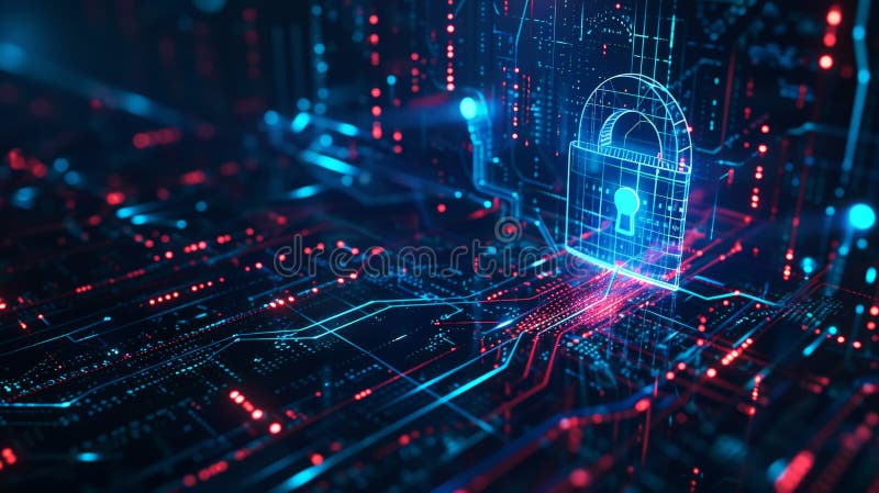 Digital Access Lock. Dark Blue Business and Technology Background, Data ...