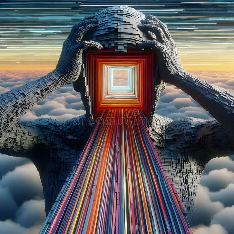 Digital Acsii Landscape of an Cyborg Forehead from Triangles,of ...