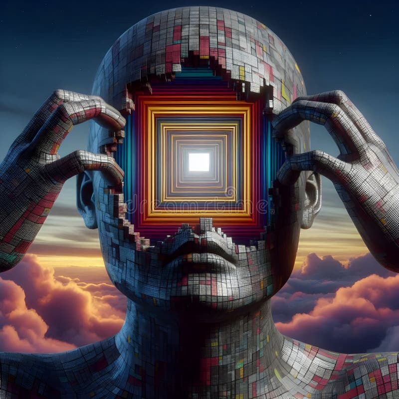 Digital Acsii Landscape of an Cyborg Forehead from Triangles,of ...