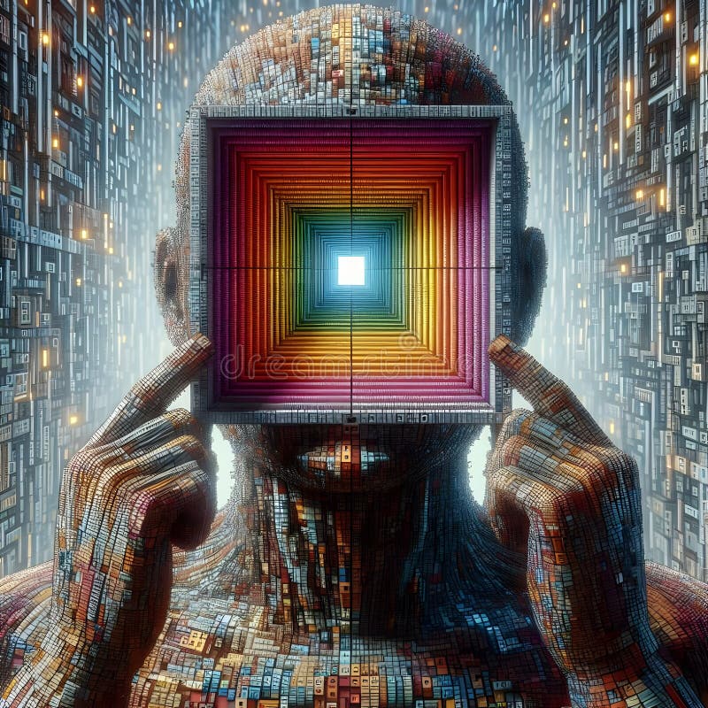 Digital Acsii Landscape of an Cyborg Forehead from Triangles,of ...