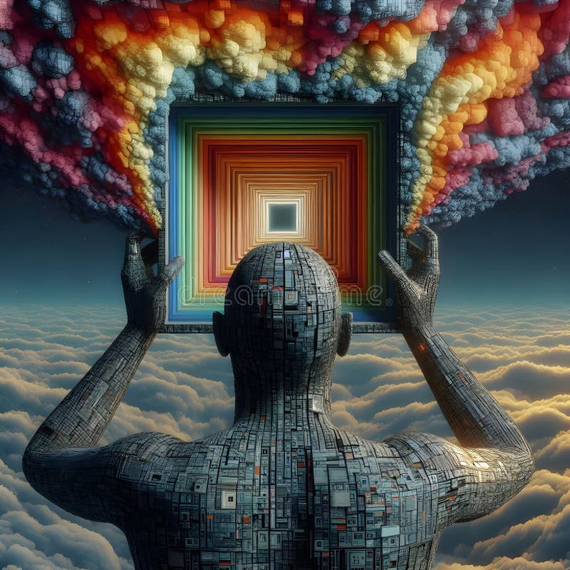 Digital Acsii Landscape of an Cyborg Forehead from Triangles,of ...