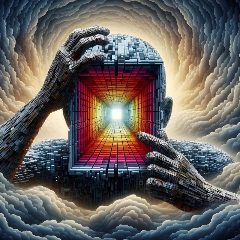 Digital Acsii Landscape of an Cyborg Forehead from Triangles,of ...