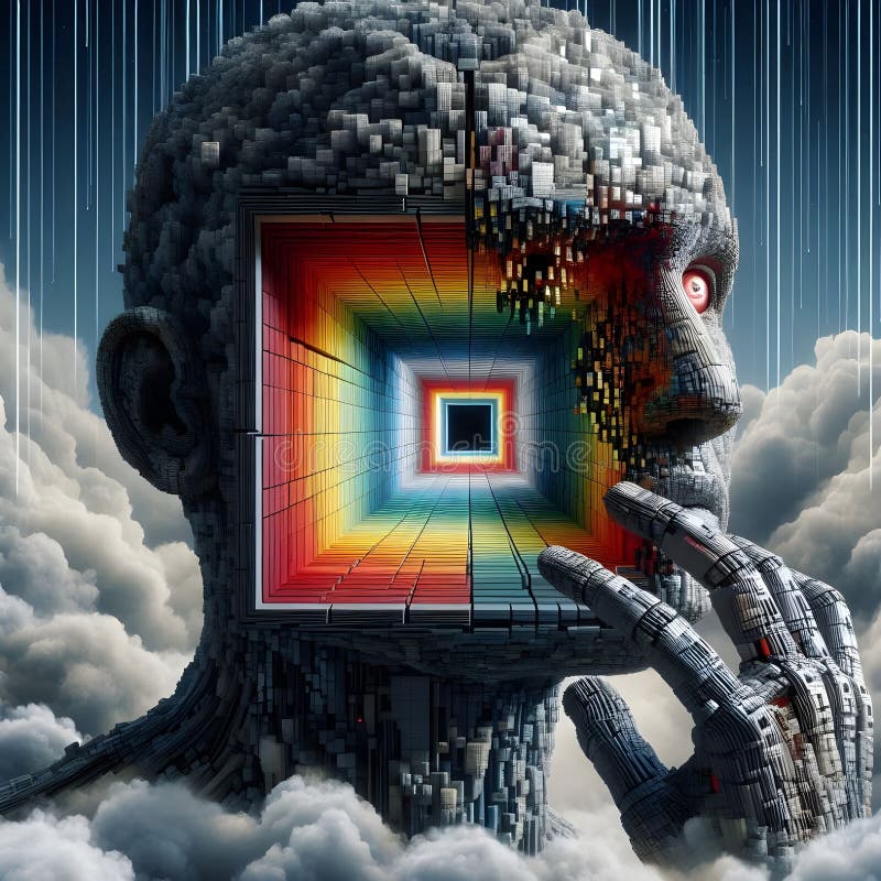 Digital Acsii Landscape of an Cyborg Forehead from Triangles,of ...