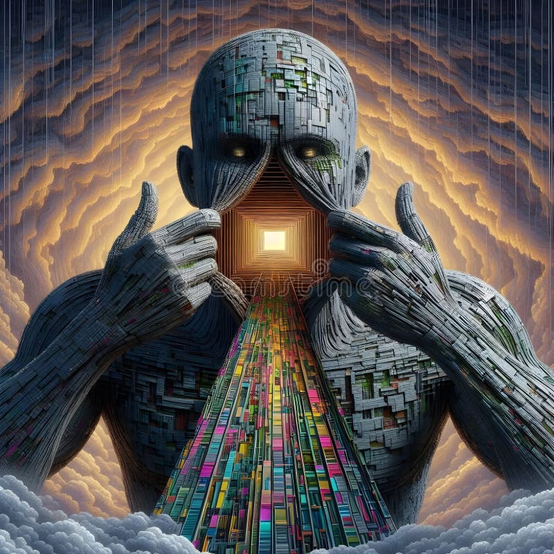 Digital Acsii Landscape of an Cyborg Forehead from Triangles,of ...