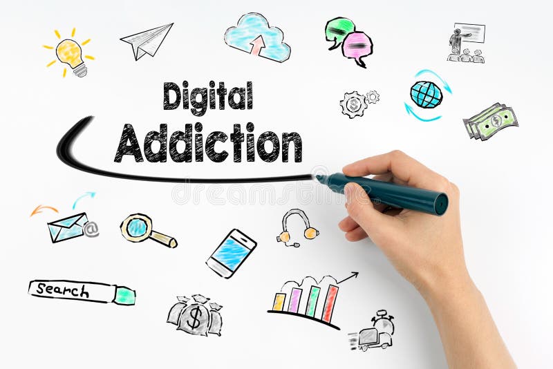 Digital Addiction Concept. Hand with Marker Writing Stock Photo - Image ...