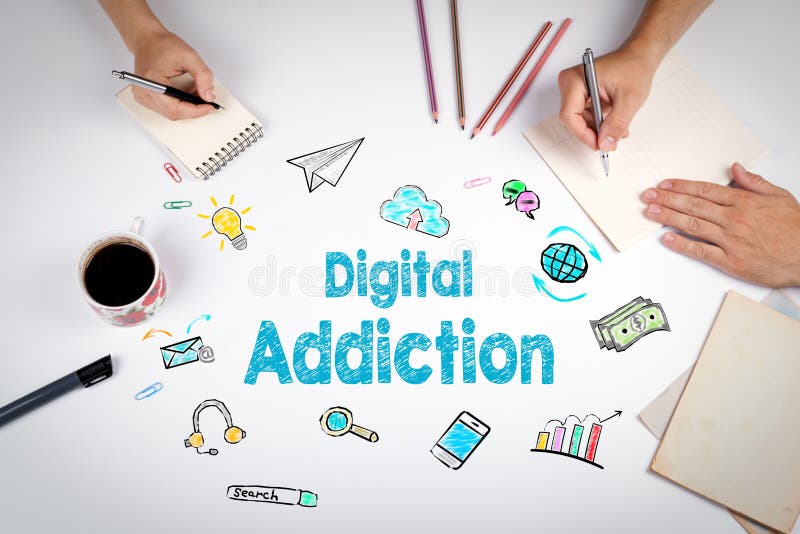 Digital Addiction Concept. the Meeting at the White Office Table Stock ...