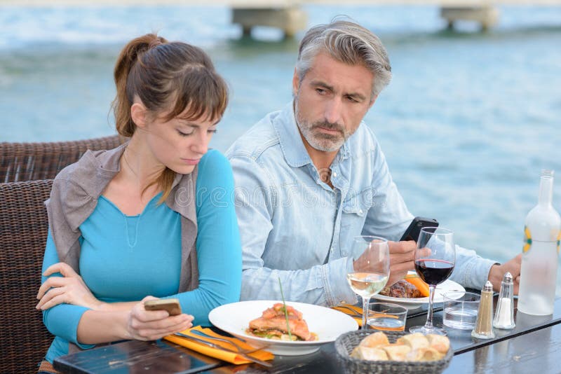 Digital Addiction Even while Eating Stock Image - Image of modern ...