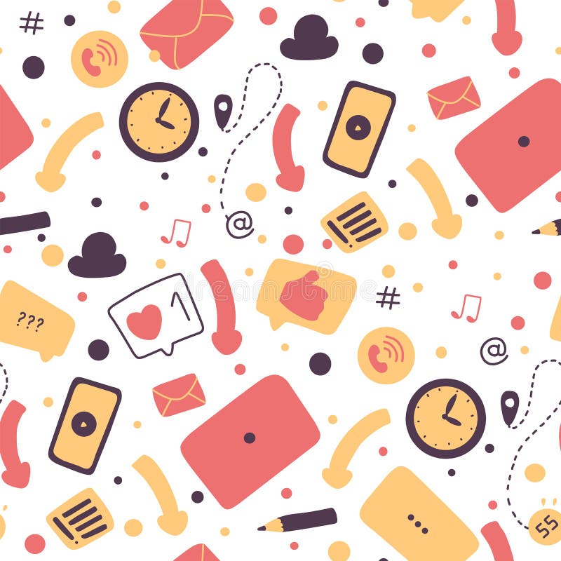 Digital Addiction Problem Flat Vector Seamless Pattern Stock Vector ...