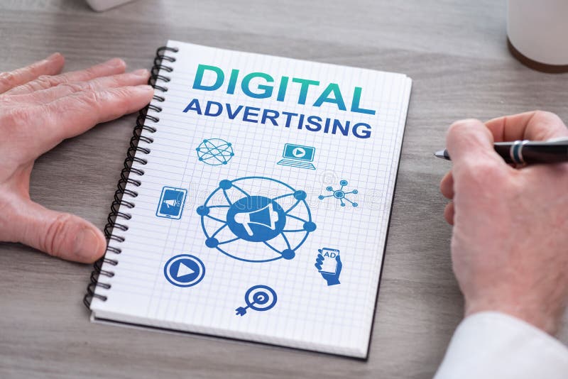 Web Advertising Concept on a Laptop Screen Stock Photo - Image of goal ...