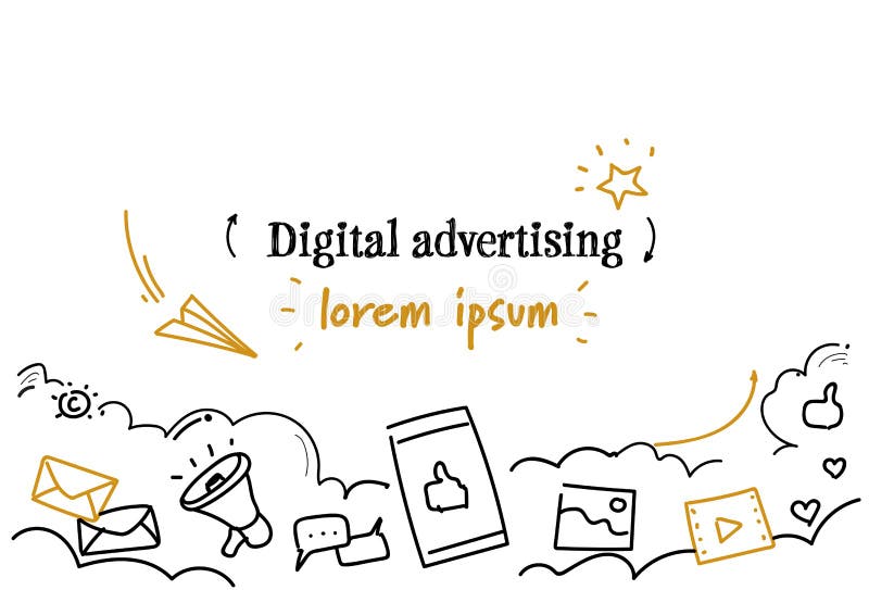 Advertising Digital Marketing Promotion Doodle Hand Draw Sketch ...