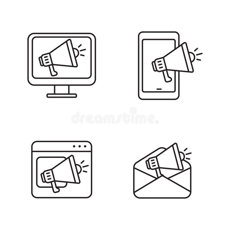 Digital Advertising Icon with Linear Style Stock Vector - Illustration ...