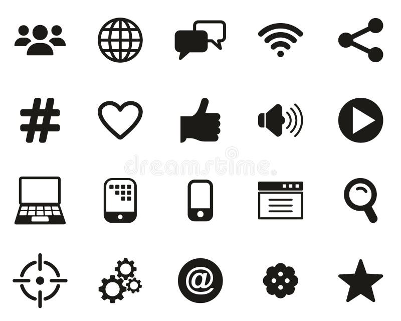 Digital Advertising Icons Black & White Set Big Stock Vector ...