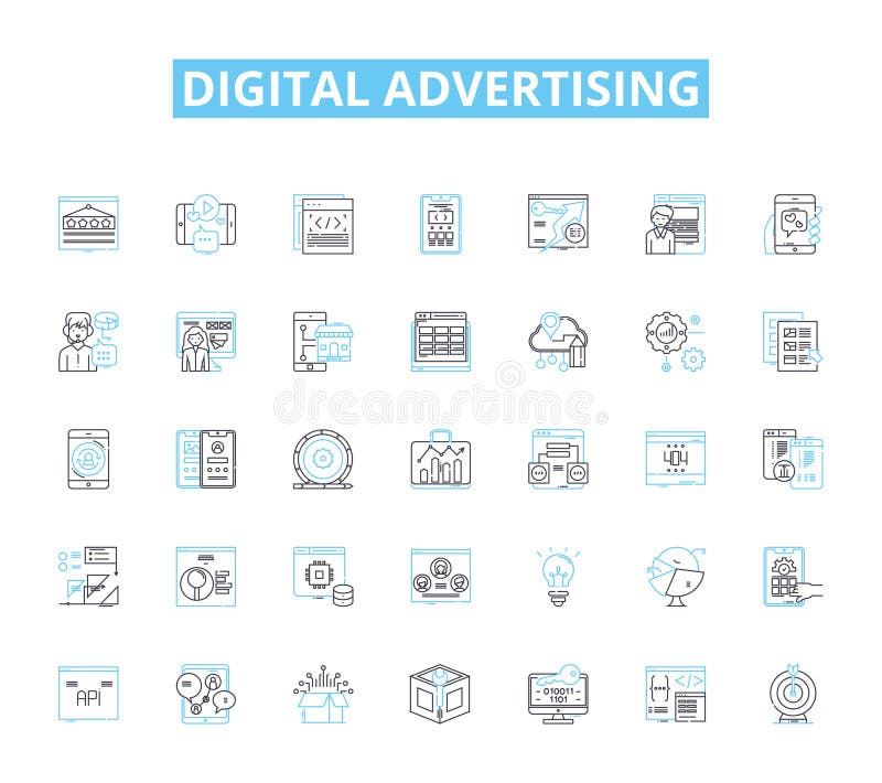 Digital Advertising Linear Icons Set. Targeting, Strategy, Optimization ...