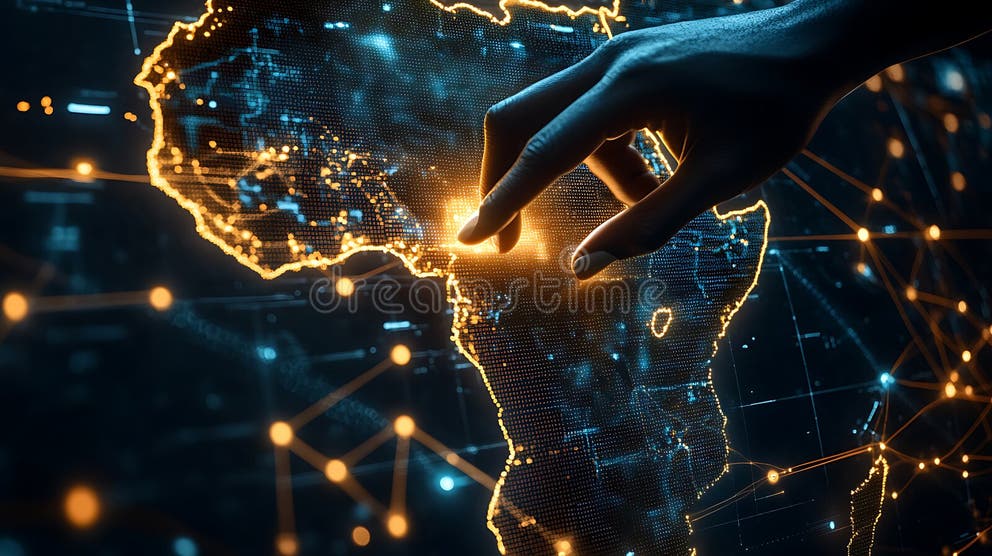 Digital Africa Highlighted on Interconnected Network Map with Hand ...