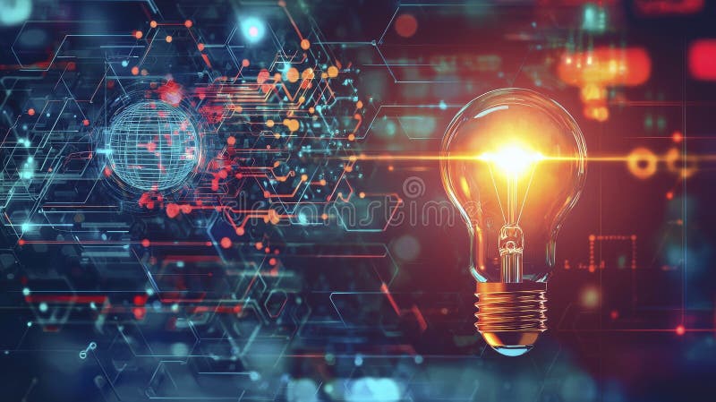 Digital Age Glowing Light Bulb in Cyber Interface Stock Illustration ...