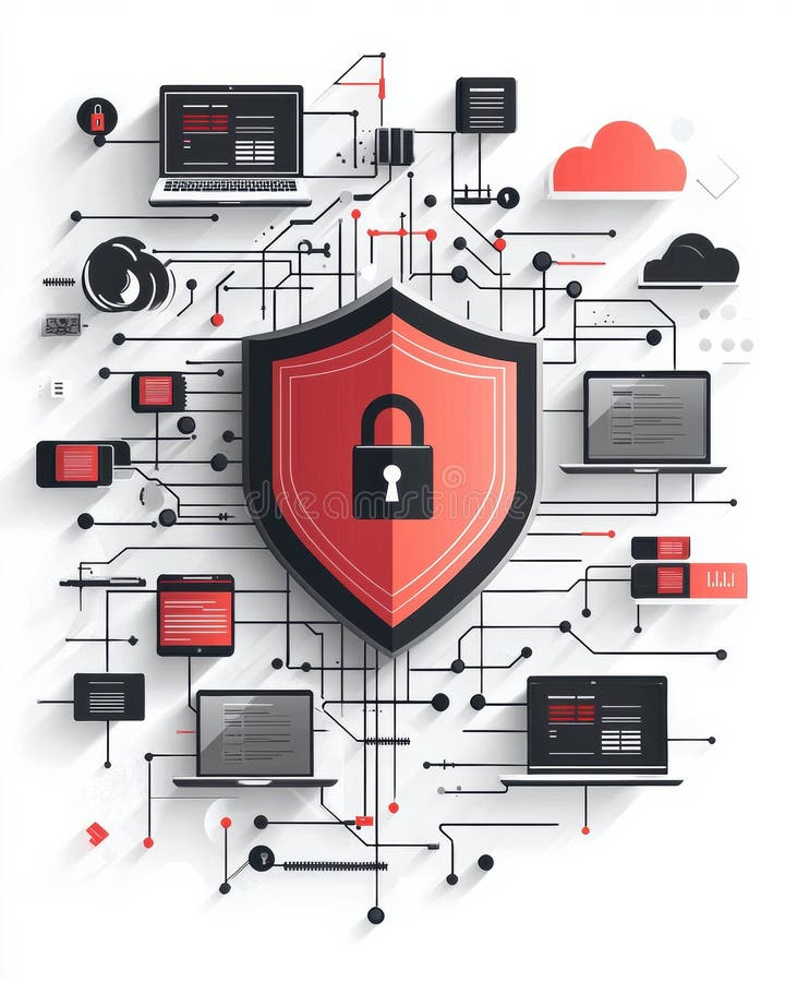 Explore the Importance of Cybersecurity with a Red Shield and Lock for ...