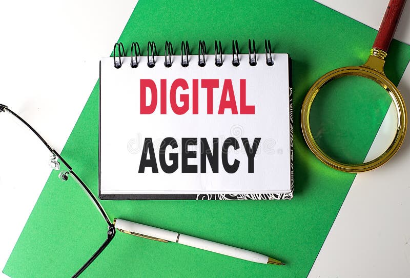 DIGITAL AGENCY Text on Notebook on Green Paper Stock Photo - Image of ...