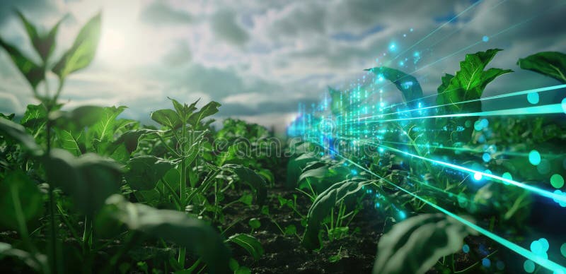 Digital Agriculture Technology in a Vegetable Field Background. Stock ...