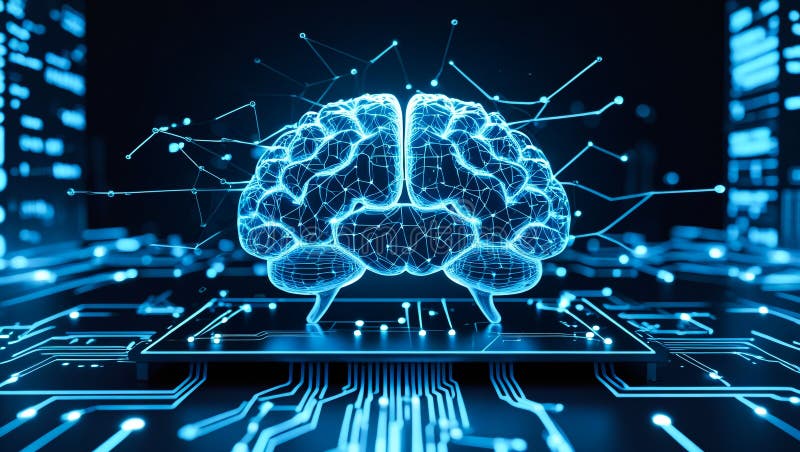Digital AI Brain Floating Above Circuit Platform – Conceptual Tech ...