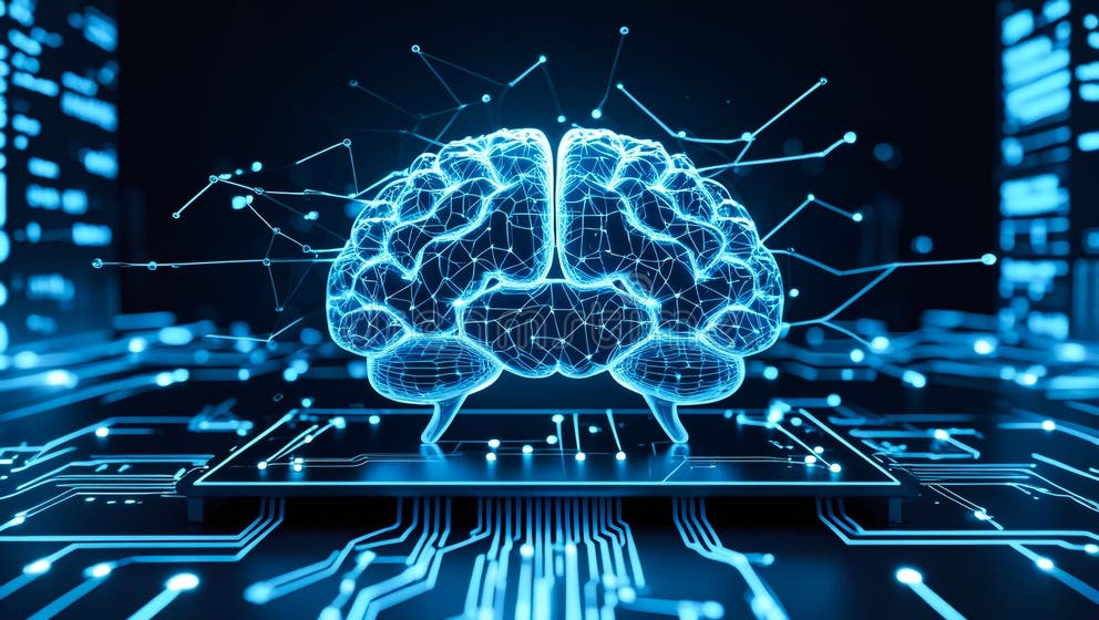 Digital AI Brain Floating Above Circuit Platform – Conceptual Tech ...