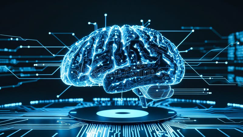 Digital AI Brain Floating Above Circuit Platform – Conceptual Tech ...