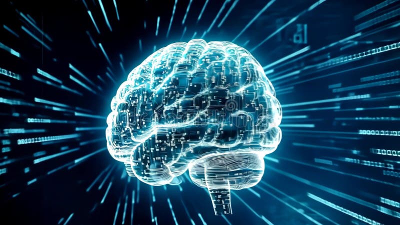 Digital AI Brain Surrounded by Flowing Binary Data Stock Footage - Video of interconnected ...