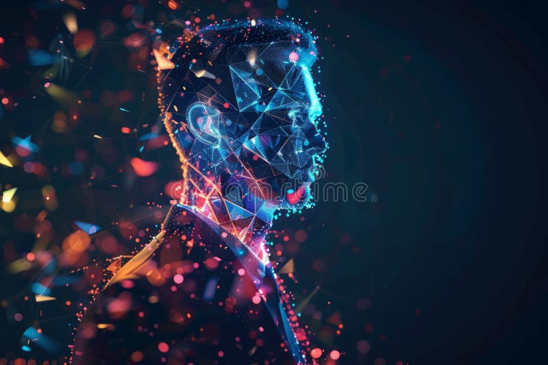 Digital Ai Businessman Made of Glowing 3d Triangular Polygons Stock ...