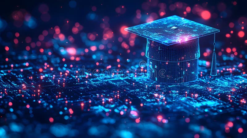 AI Education Concept with Chip and Graduation Hat Stock Photo - Image of networking, innovation ...