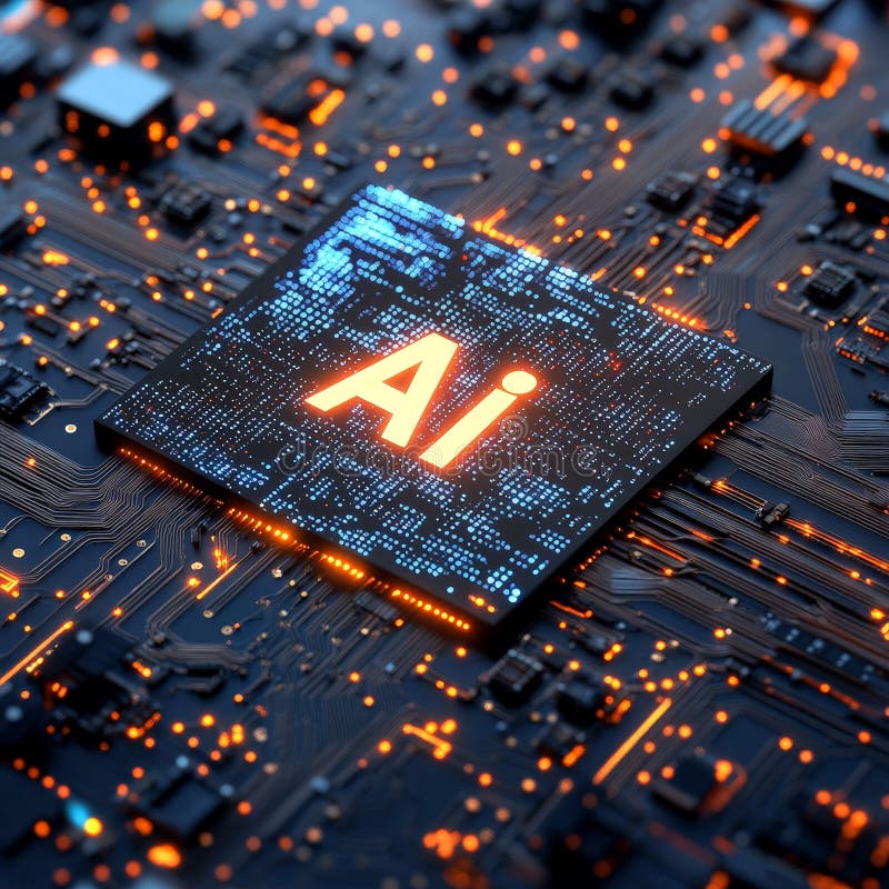 AI Chip with Circuits and Digital Network Connections Stock Image ...