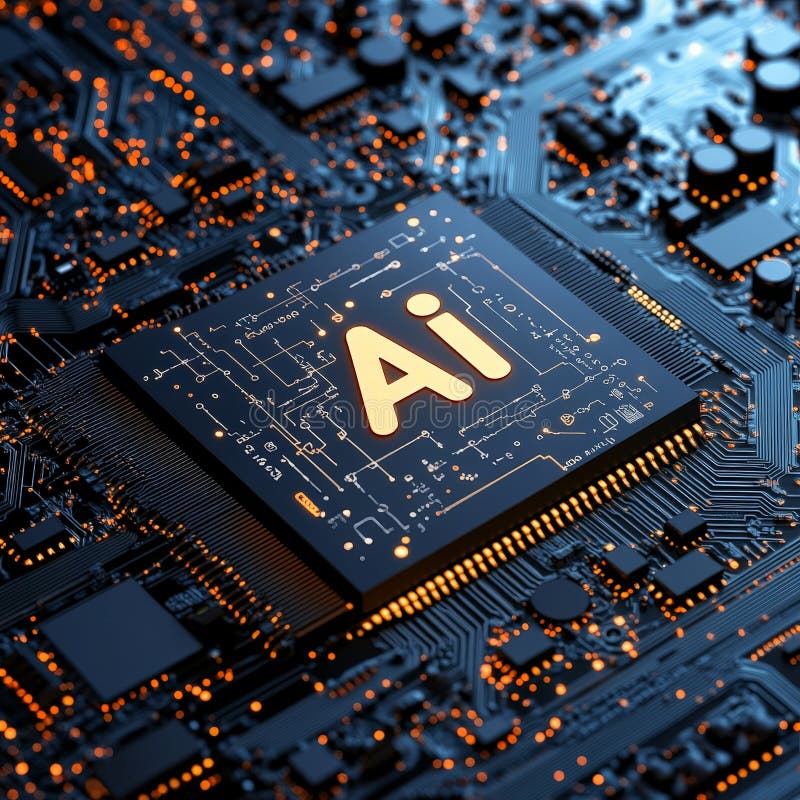 AI Chip with Circuits and Digital Network Connections Stock Image ...