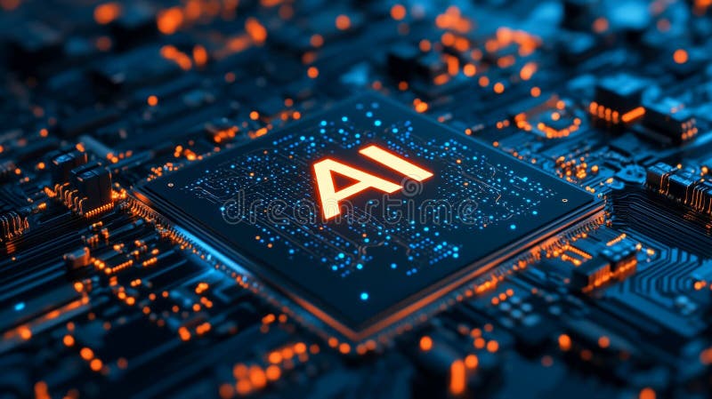 AI Chip with Circuits and Digital Network Connections Stock Image ...