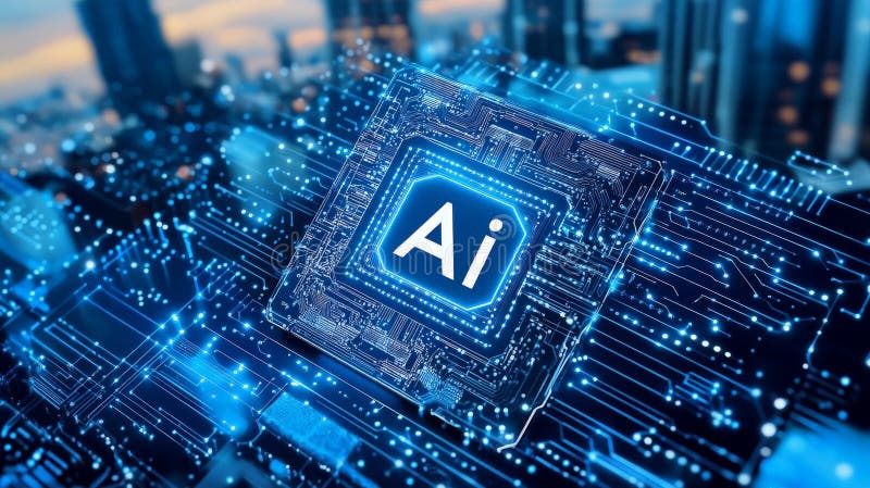 AI Chip with Circuits and Digital Network Connections Stock Photo ...