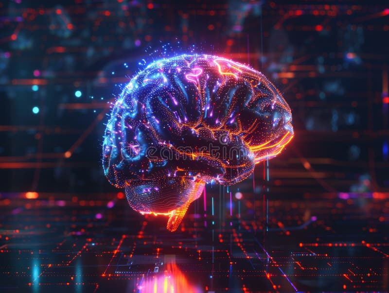 Digital AI Electronic Brain Made from Metallic with Neo Stock ...