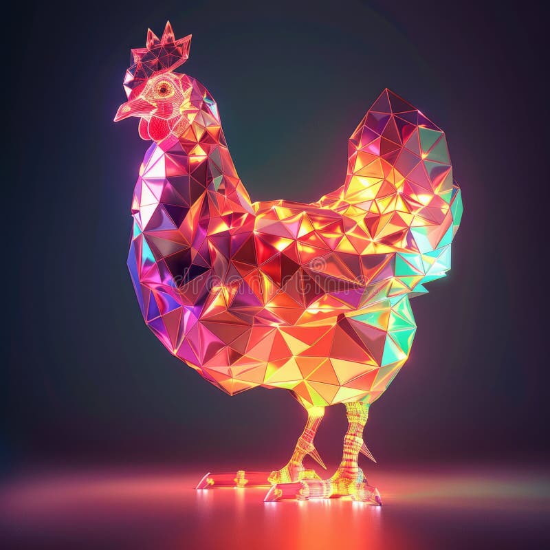 Digital Ai Chicken Made of Glowing 3d Triangular Polygons Stock Image ...