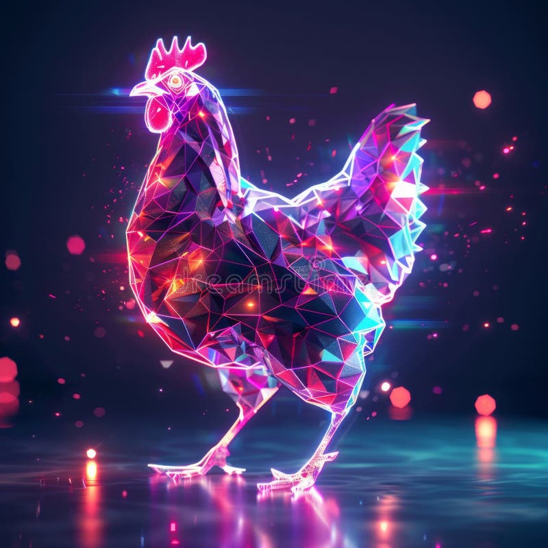 Digital Ai Chicken Made of Glowing 3d Triangular Polygons Stock Image ...