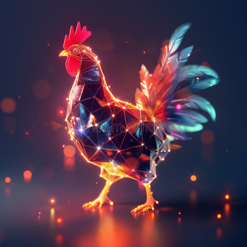 Digital Ai Chicken Made of Glowing 3d Triangular Polygons Stock Photo ...